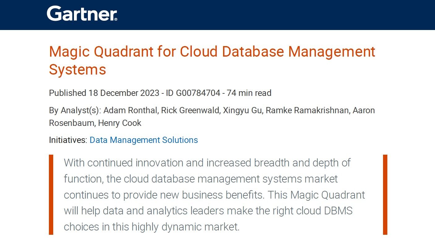 YugabyteDB Recognized in Gartner MQ for Cloud Database Mgmt Systems