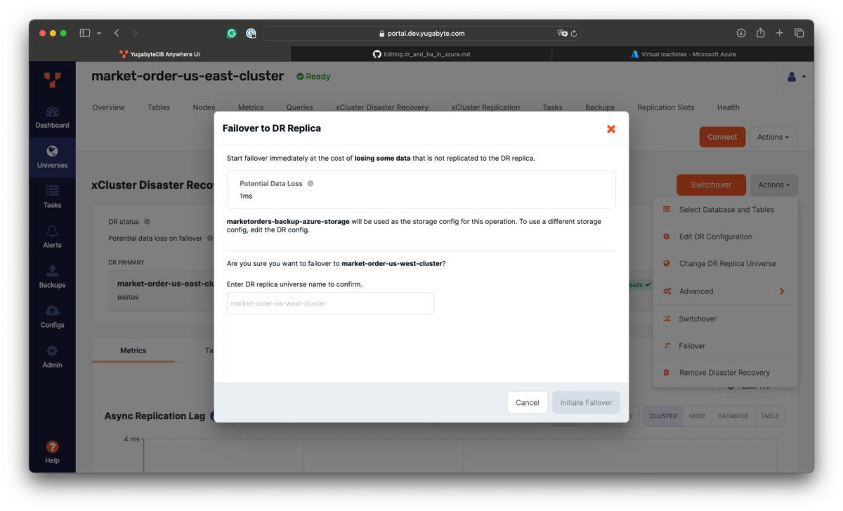 Using YugabyteDB xCluster DR for PostgreSQL Disaster Recovery in Azure | Yugabyte